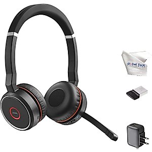Jabra Evolve 75 Bluetooth Headset Bundle, Wall Charger, USB Dongle 7599-832-109-B, Pc, Mac, Compatible for Dragon, Softphones, Mobile, Tablet, Microsoft Certified, Skype, Cisco, Avaya