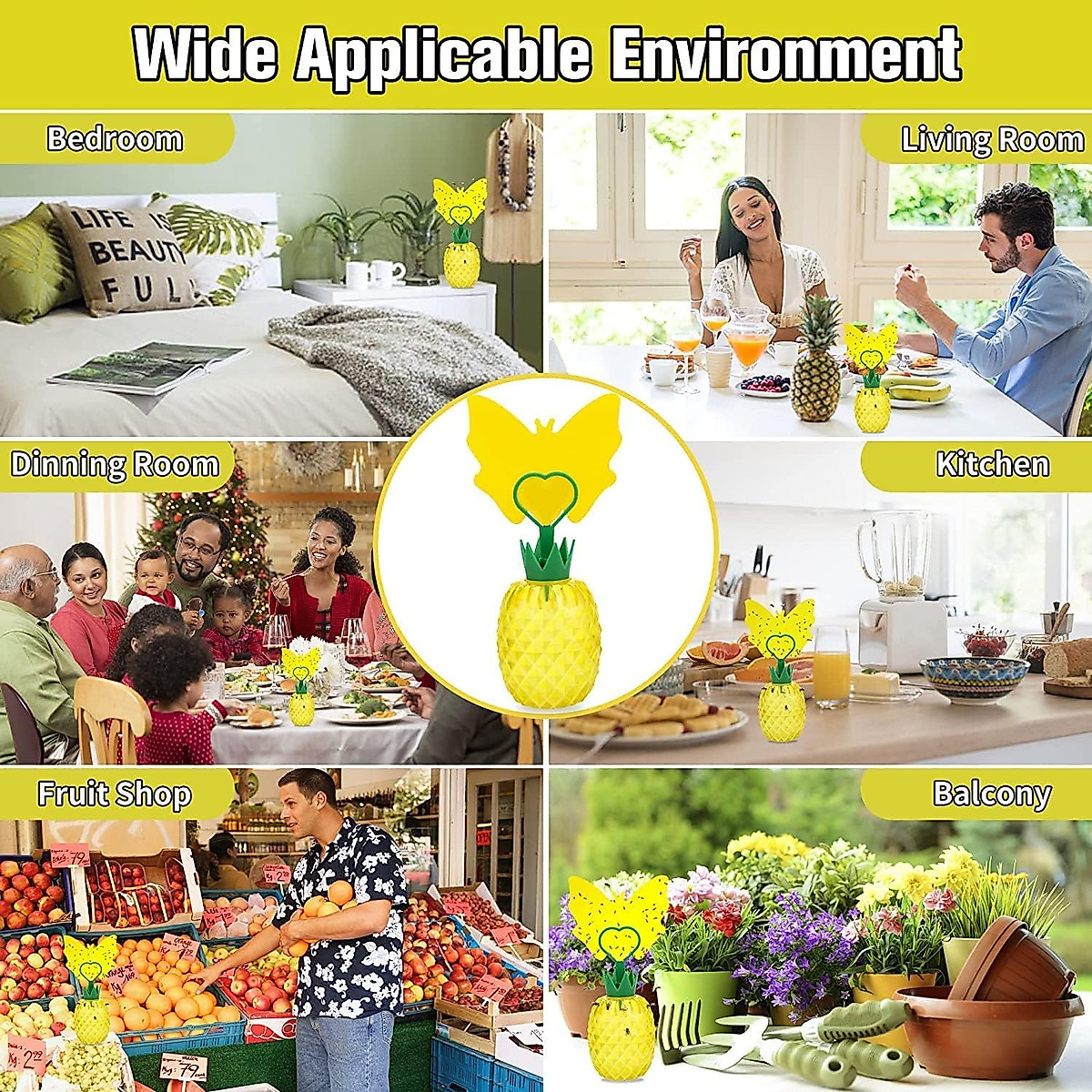 Fruit Fly Trap with Sticker, Effective Gnat Traps for House Indoor, Non-Toxic Reusable Fruit Fly Gnat Killer Fly Catcher, Comes with Attractant