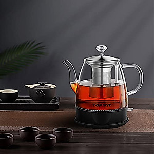 Topwit Electric Kettle Glass, Electric Tea Kettle Dual Purpose Design, BPA-Free Coffee Kettle, 1L Pour Over Hot Water Kettle with Removable Stainless Steel Infuser, Auto-shut Off & Boil-dry Protect