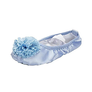 NEVKA Girls Ballet Shoes Satin Dance Practice Flower Flats Yoga Gymnastics Shoes (Blue, 5)