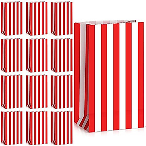 Dianelhall 28 Pcs Red and White Striped Bag Circus Carnival Treat Bags Party Favor Gift Stripes Candy Goodie Kraft Paper for Christmas Valentines Birthday