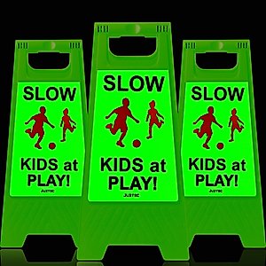 Children at Play Safety Signs For Street Kids at Play Signs For Street Slow Down Signs For Neighborhoods Kids Playing Reflective Caution Sign (3 Pack)