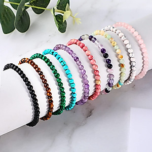 Henoyso 10 Pieces 4mm Mini Gemstone Energy Bracelets Natural Gemstone Handmade Crystal Beaded Power Stretch Bracelet Unisex Couple Bracelets, Turquoise