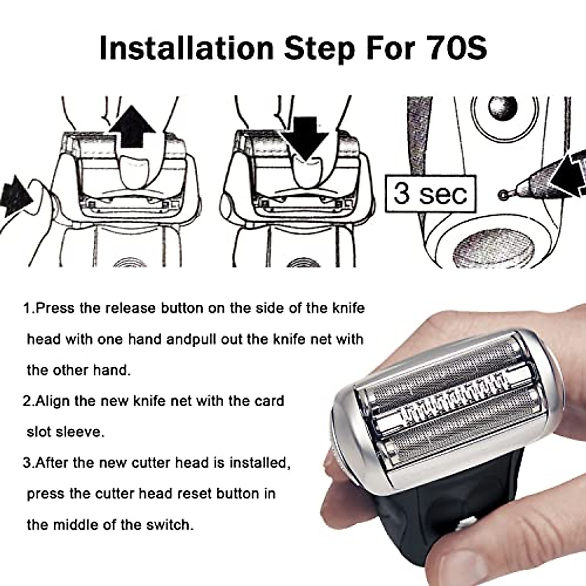 Aijen 70s Shaver Replacement Heads - Compatible with braun Series 7 Replacement Heads - Compatible with 720, 750CC, 760CC, 765C etc.