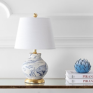 JONATHAN Y JYL3007A Holly 20.5" Marbleized Ceramic LED Table Lamp Contemporary Classic Bedside Desk Nightstand Lamp for Bedroom Living Room Office College Bookcase LED Bulb Included, Blue/White