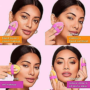 Real Techniques Miracle 2-In-1 Powder Puff, Dual-Sided, Full-Size Makeup Blending Puff, Reversible Elastic Band, Precision Tip Makeup Sponge & Powder Puff, For Liquid, Cream & Powder, 1 Count