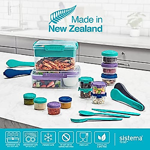 Sistema Bento Box Adult Lunch Box with 3 Compartments, 2 Removable Trays, and Salad Dressing Container, Dishwasher Safe, Color May Vary, 42 oz./1.25L Size (Pack of 4)