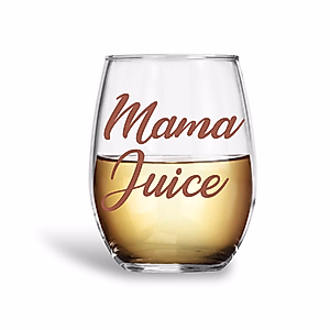Mama Juice Funny 15oz Stemless Crystal Wine Glass - Fun Wine Glasses with Sayings Gifts for Women