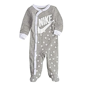 NIKE Infant/Toddler Printed Footed Coverall (Dark Grey Heather(56D679-042)/White, 3 Months)