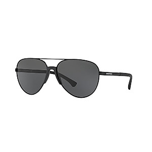 Emporio Armani Men's EA2059 Aviator Sunglasses, Matte Black/Grey, 61 mm