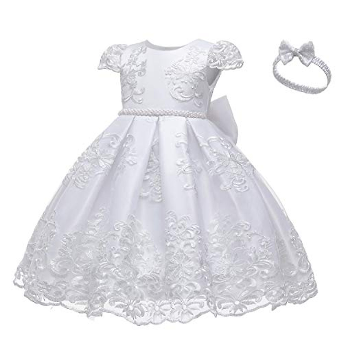 MYRISAM Flower Girls Lace Tutu Dress Baby Kids Christening Baptism Communion Birthday Party Formal Wedding Dresses w/Headwear White 3-4T