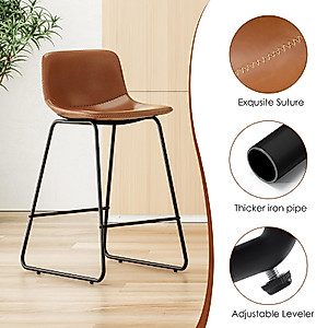 Soohow 26 Inch Counter Height Bar Stools Set of 4, Comfortable Kitchen Island Stools with Back Support, Waterproof Leather Upholstered Modern Chairs for Home Bar Furniture and Kitchen Counter