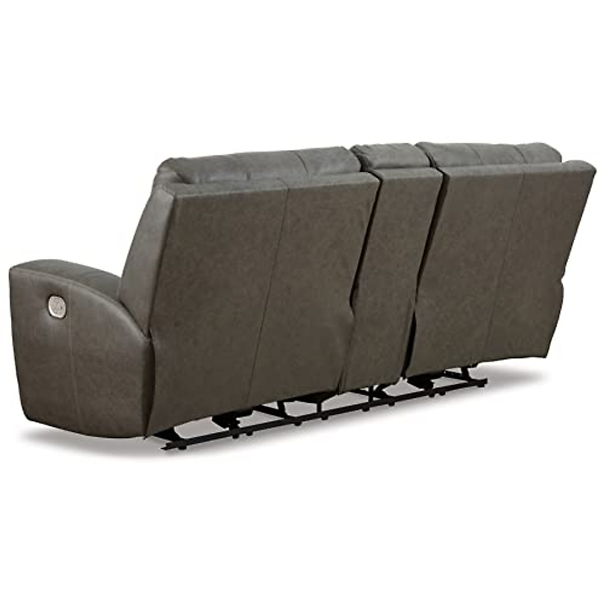 Signature Design by Ashley Roman Contemporary Tufted Leather Power Reclining Loveseat with Console and Adjustable Headrest, Gray