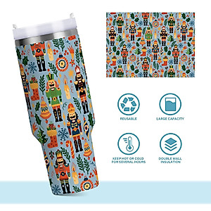 Emelivor Christmas Nutcrackers 40 oz Tumbler with Lid and Straw Insulated Tumblers with Handle Thermal Stainless Travel Coffee Mug Cup Water Bottle for Hot and Iced Cold Drinks