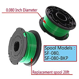 LIYYOO 20ft 0.080 Inch SF-080 String Trimmer Replacement Auto Feed Spool Line Compatible with GH3000 LST540 LST540B GH3000R SF-080-BKP String Trimmer(6 Pack)