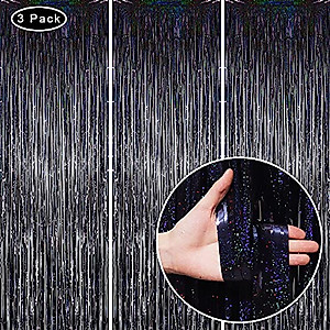 3 Pack Fringe Curtains Party Decorations,Tinsel Backdrop Curtains for Parties,Photo Booth Wedding Graduations Birthday Christmas Event Party Supplies (Black)