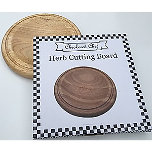 Checkered Chef Mezzaluna Cutting Board - Small Round Wooden Chopping Board For Mincing and Rocker Knives