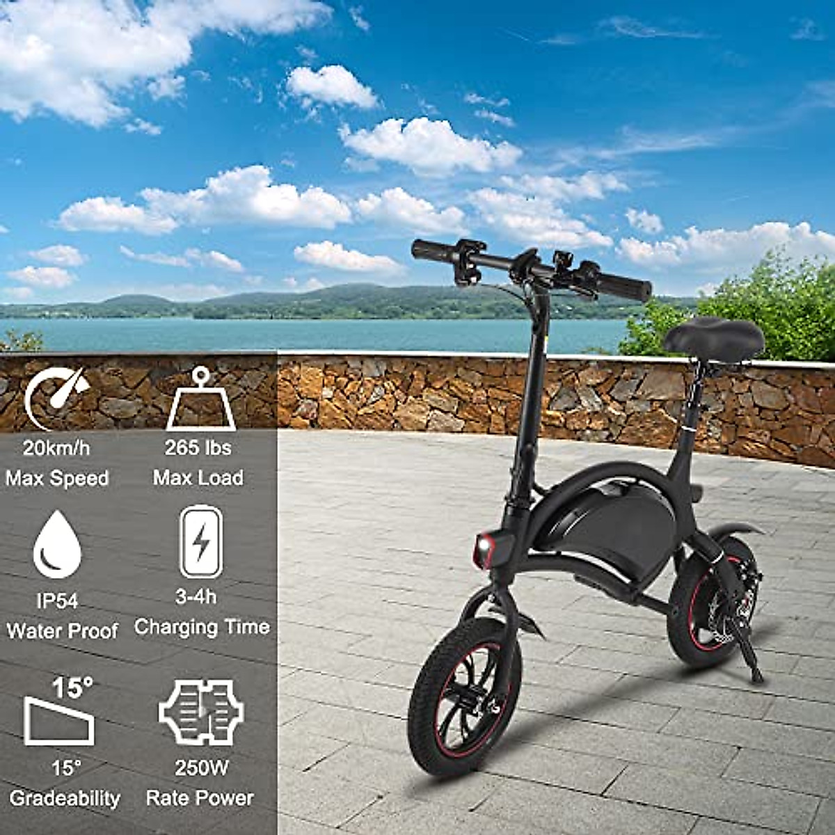 Winado Foldable Electric Bike for Adults & Teens, 12'' Wheels 250W Ebike with Rechargeable Battery & Power Display & LED Headlight & Twist Throttle for City Commuter Cycling
