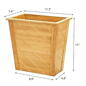 Frcctre Bamboo Waste Basket, Rectangular Compact Waste Trash Can Waste Bin Garbage Built-in Handles Brown Container Bin for Bedroom, Office, Living Room, Kitchen, Bathroom, 11.3"x6.75"x11"