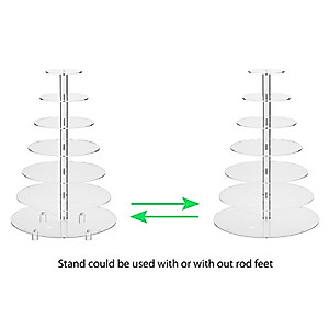 Jusalpha® Large 7 Tier Acrylic Round Wedding Cake Stand Dessert Stand Pastry Serving Platter-Food Display Stand for Large Event (Large with Rod Feet Base) (7RF)