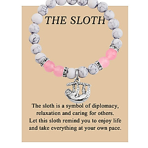 MAOFAED Sloth Gift Sloth Charm Gemstone Beaded Healing Bracelet Sloth Lover Gift Animal Lover Gift (sloth card bead)