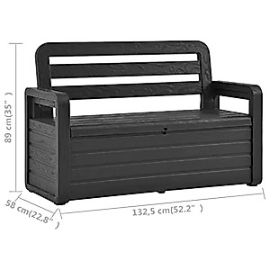 vidaXL Patio Storage Bench Garden Outdoor Balcony Backyard Terrace Lounge Seating Furniture Cushion Pillow Box 52.2" Plastic Anthracite