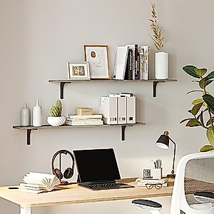 DINZI LVJ Long Wall Shelves, 47.3Inch Wall Mounted Shelves Set of 2, Extra Large Wall Storage Ledges with Sturdy Metal Brackets for Living Room, Bathroom, Bedroom, Kitchen, Grey Wash