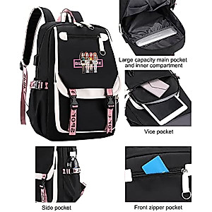 BEBBEE Unisex Bangtan boys Lisa Rose JISOO Jennie Kawaii Laptop Backpack Middle School Students Bookbag Outdoor Daypack for Girls Boys School (C)