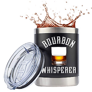 JENVIO Bourbon Gifts for Men Whiskey | Insulated 10 Ounce Cocktail Travel Tumbler Mug with Lid for Coffee or Cold Drinks | Bourbon Lover Glass Valentine's Day Gift Women Birthday Kentucky Whisperer