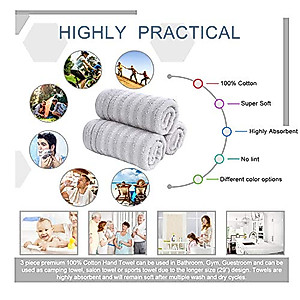 DYHOLILAND Hand Towels for Bathroom 100% Cotton Soft Highly Absorbent Hand Towel Set, Size 13" x 29" (Gray, 3-Pack)