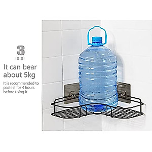 TRYSPUN Shower Bathroom Tripod Shelf No Drilling Traceless Bathroom Storage Organizer Self Adhesive Bathroom Storage Rack Kitchen Wall Hanging Storage (White)