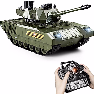 Supdex 1:18 RC Tank, 2.4Ghz Russia T-14 Remote Control Tank Model Toys, 15 Channel Battle Army Tank with Smoke Effects, Light and Sound, Military Toy for Adult, Kid That Shoots BBS and Water Bombs