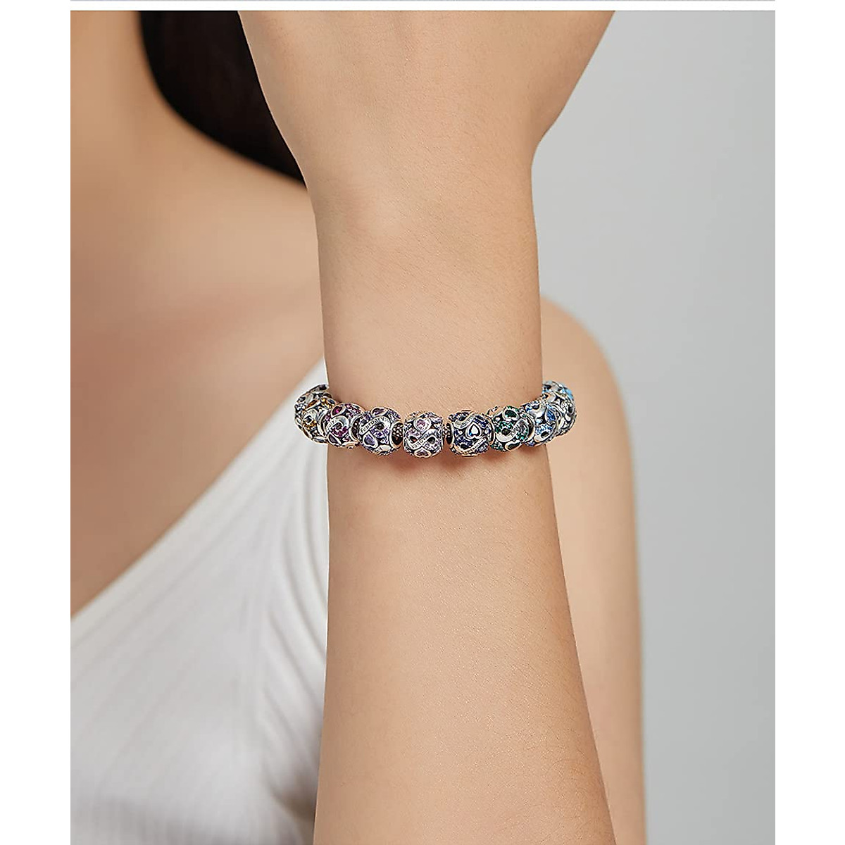 WOSTU March Birthstone Bead Charms for Charms Bracelets for Gifts for Mother Sister Daughter Women for Birthday Thanksgiving Christmas