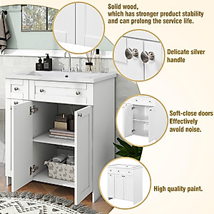 PULLAFUN 30" White Bathroom Vanity with Single Sink,Combo Cabinet Undermount Sink,Bathroom Storage Cabinet vanities