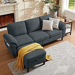 Pingliang Home 79" Convertible Sectional Sofa, Small L Shaped 3-Seat Couch with Reversible Chaise, Modern Linen Sofas Couches for Living Room, Apartment and Small Space, Dark Grey