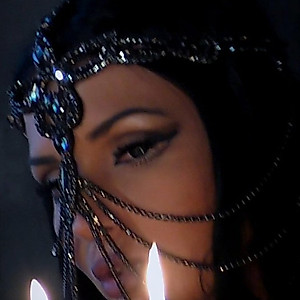 Fdesigner Vintage Flapper Head Chain Masquerade Mask Headpiece Wedding Bride Hair Jewelry Rhinestone Headbands Costume Headwear Women Hair Accessories (Unique-Black)