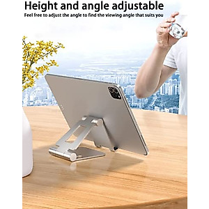 xwyebo Dual Folding Cell Phone StandPortable Aluminum Phone Holder,Adjustable Phone Dock Cradle Compatible, Fully Adjustable Foldable Desktop Phone Holder with iPhone 14/13/12/11 Pro Max(Silver)