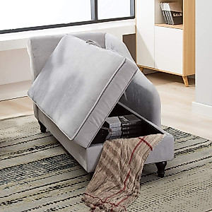 Yongqiang Storage Chaise Lounge Indoor Upholstered Sofa Recliner Lounge Chair for Living Room Bedroom Gray Velvet (Left Armrest)