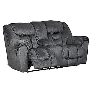 Signature Design by Ashley Capehorn Oversized Manual Pull Tab Reclining Loveseat with Center Console, Dark Gray