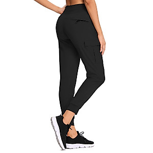 RlaGed Women’s Cargo Hiking Pants Lightweight Joggers Quick Dry Water Resistant Outdoor Fishing UPF 50+ Sweatpants with Zipper Pockets Black s