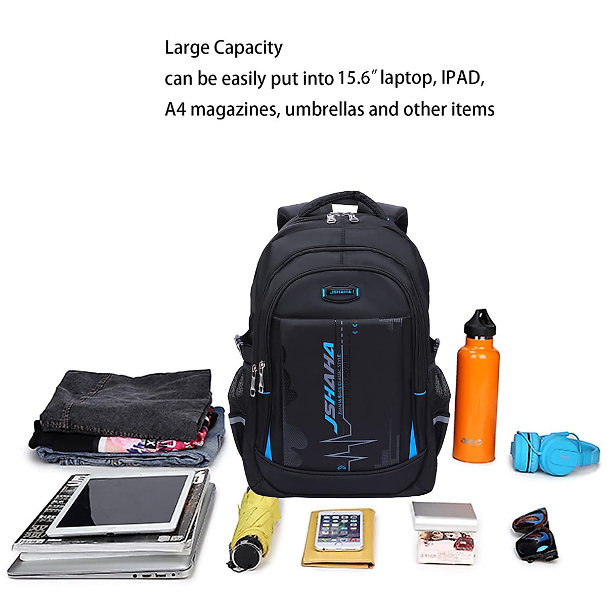 JSAHAH Backpacks Bookbag Casual Shoulder Daypack Travel Back Pack Black Blue