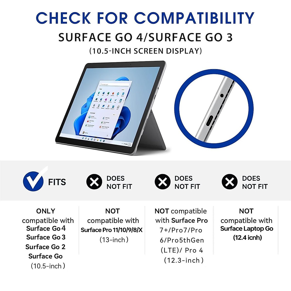 Omnpak Protective Case for Surface Go 4 2023/Go 3 2021/Go 2 2020/Go 2018 with Stylus Holder, Multiple Angle Slim Lightweight Cover, Compatible with Type Cover Keyboard（Keyboard Not Included）