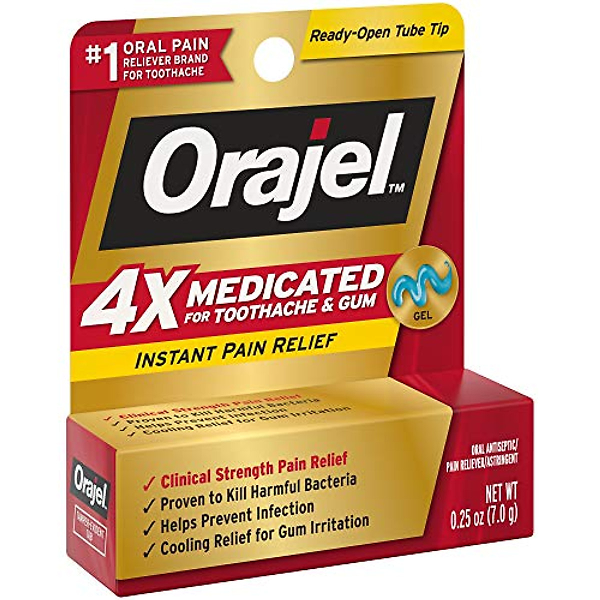 Orajel 4X for Toothache & Gum Pain Severe Gel Tube, No Color, 0.25 Ounce