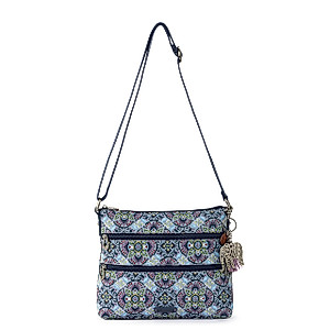 Sakroots Artist Circle Basic Crossbody in Eco Twill, Adjustable Crossbody Strap, Grey Mosaic World