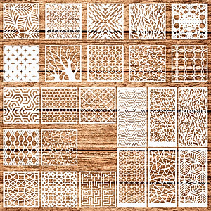 24Pcs Stencils for Painting, Reusable Geometric Painting Stencils Abstract Layering Christmas Stencil Decor for Painting on Wooden Furniture Floor Xmas Supplies