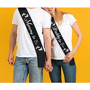 GDTO8820 2pcs Mommy To Be & Daddy To Be Baby Shower Sash Black, Baby Shower Party Gifts for New Mom Dad Gender Reveal Supplies Decorations Favors