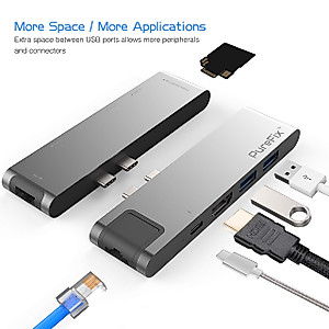 PureFix USB C Hub Adapter, 7-in-2 Extension with Gigabit Ethernet, 4K HDMI, Type- C 100W PD & 40Gbps, 2 USB-A 3.0, SD & MicroSD/TF Card Reader for 2016-2020 MacBook Pro 13' 15' 16' & 2020 MacBook Air