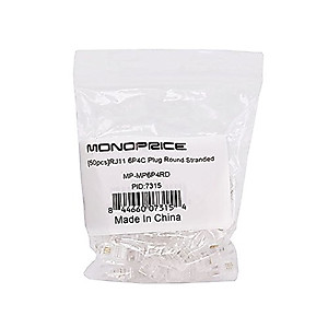 Monoprice RJ11 6P4C Plug Round Stranded 50-Piece/Bag (107315)
