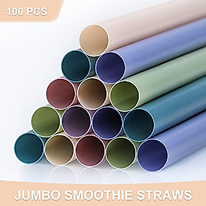 100 Pcs Jumbo Smoothie Straws, Disposable Wide Plastic Drinking Straws, Colorful Plastic Straws for Milkshakes, Smoothies, Boba, Bubble Tea, Ice Coffee - 8.5"L, 0.4" D