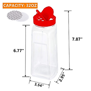 Yopay 8 Pack Large Spice Jar, 32oz Seasoning Shaker, Plastic Spice Container Bottle with Red Dual Shake Lid for Storing Herbs, Powders, General Use Storage Containers